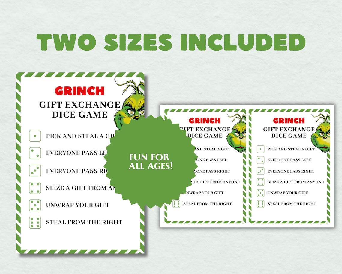 Grinch Christmas Gift Exchange Dice Game, Pass the Gift Game for Adults ...