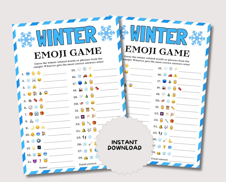Winter Emoji Game, Fun Printable Winter Game for Kids Adults, Winter ...