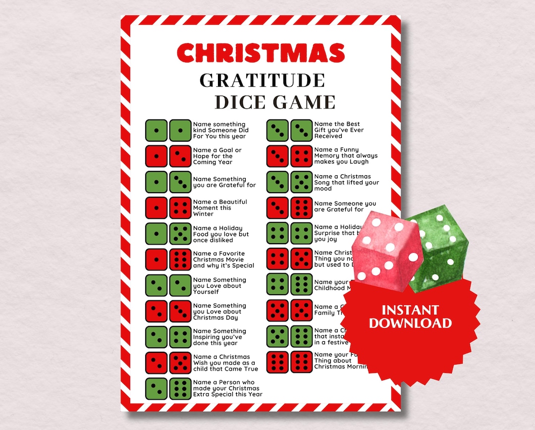 Christmas Gratitude Dice Game, Funny Holiday Dice Game for Kids and ...