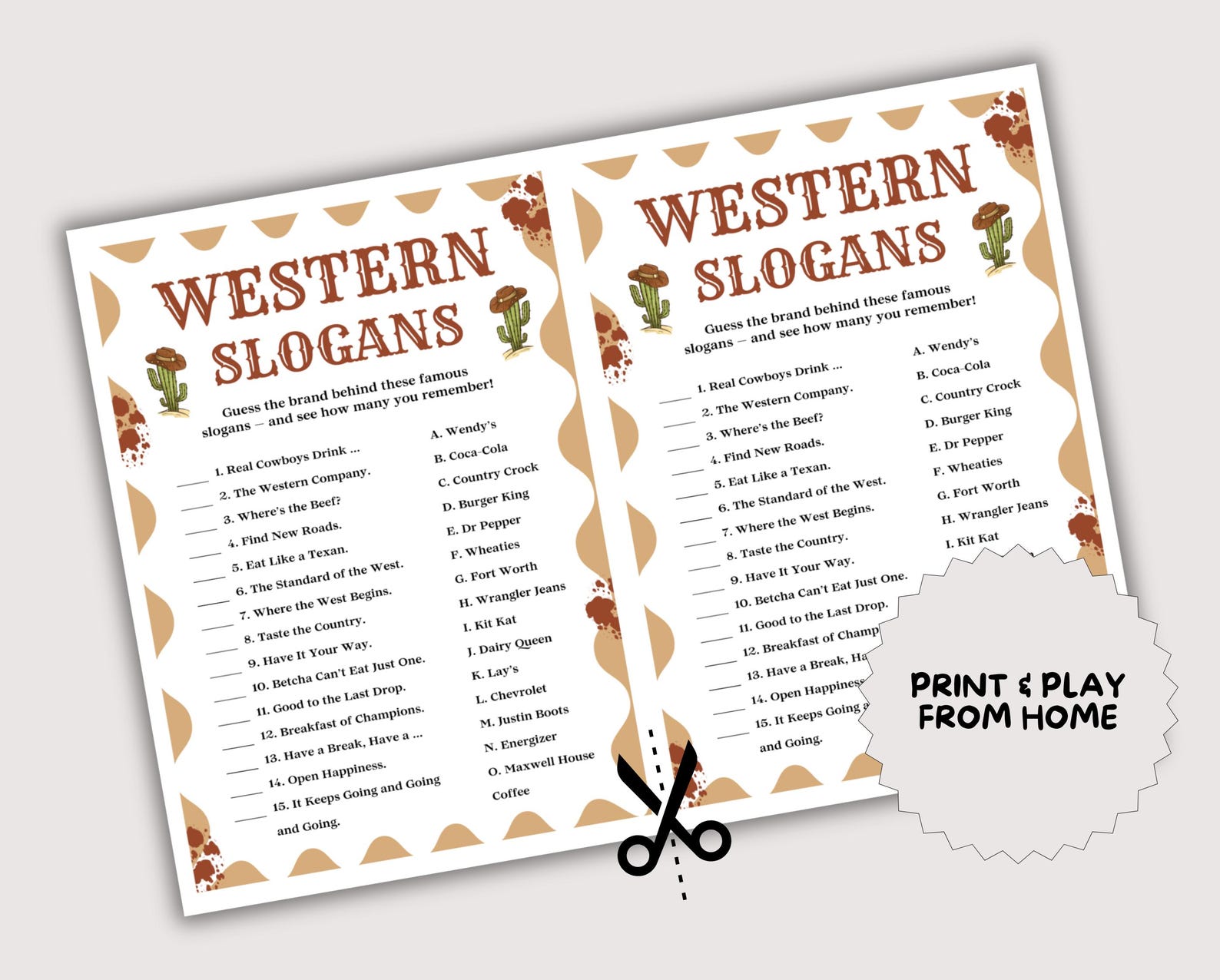 Western Slogans Game, Western Theme Game for Adults, Western Activities ...