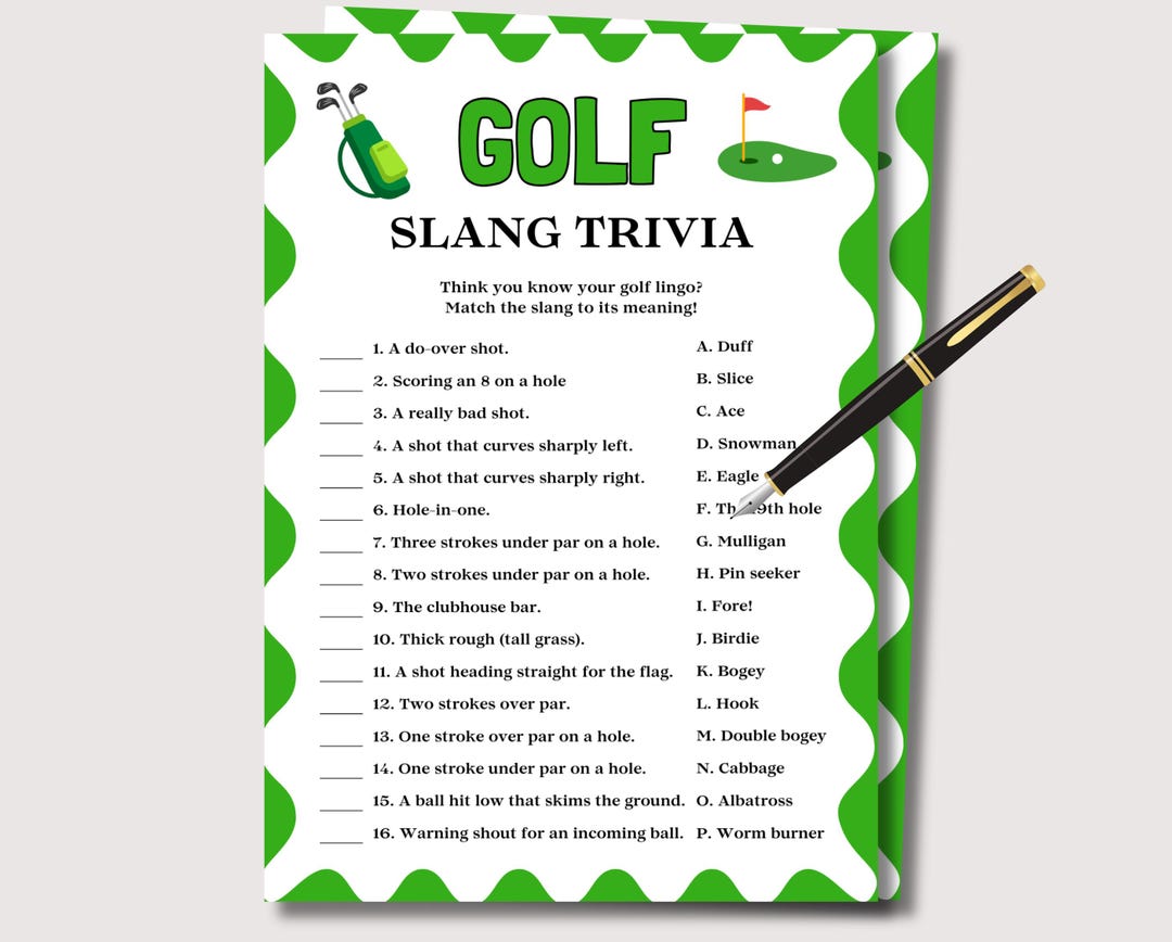 Golf Slang Trivia Game, Funny Golf Game for Adults and Kids, Golf Party ...