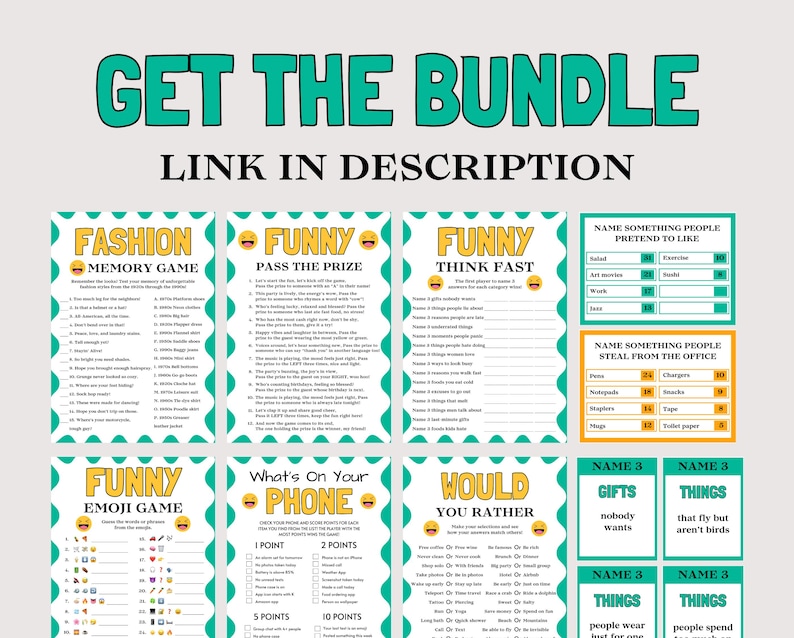 Funny Think Fast Game, Fun Printable Game for Adults Kids, Team ...