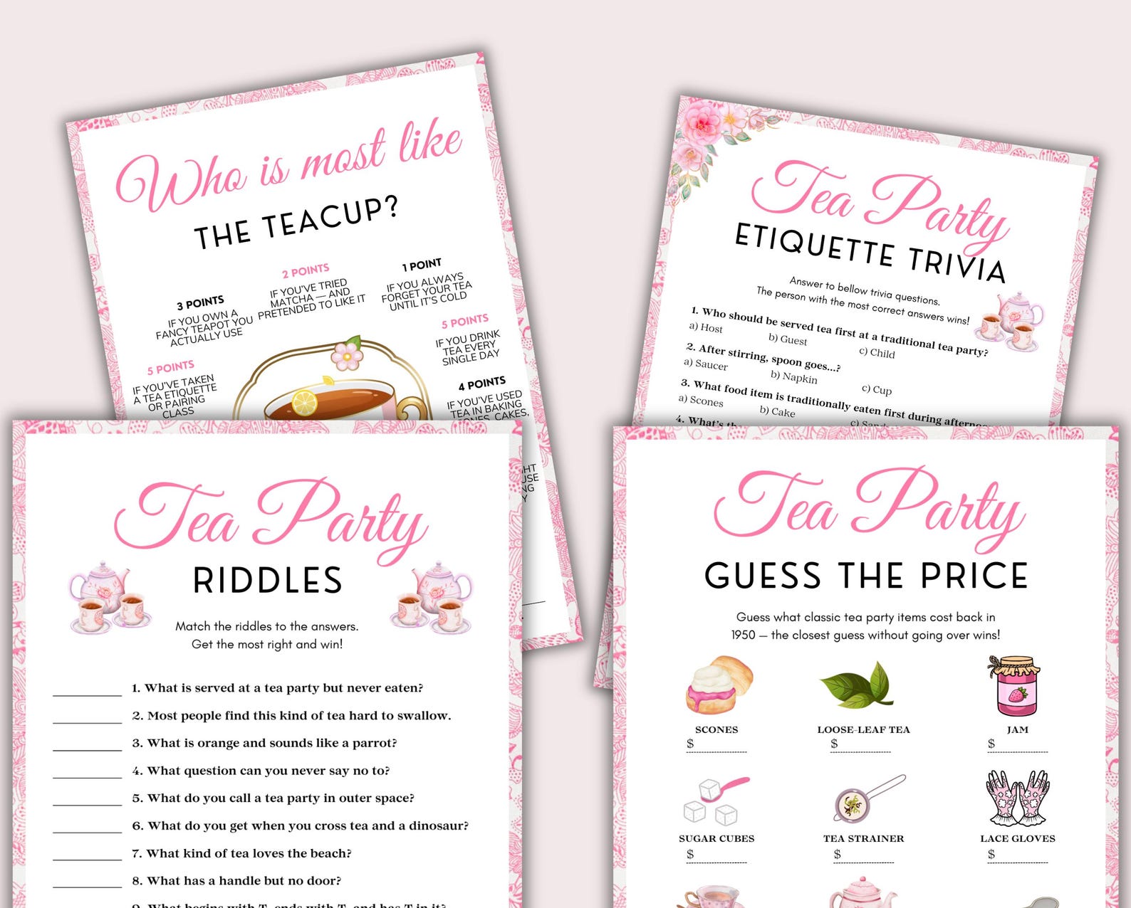 Tea Party Games Bundle, Kids Adult Tea Party Games, Spill the Tea, Tea ...