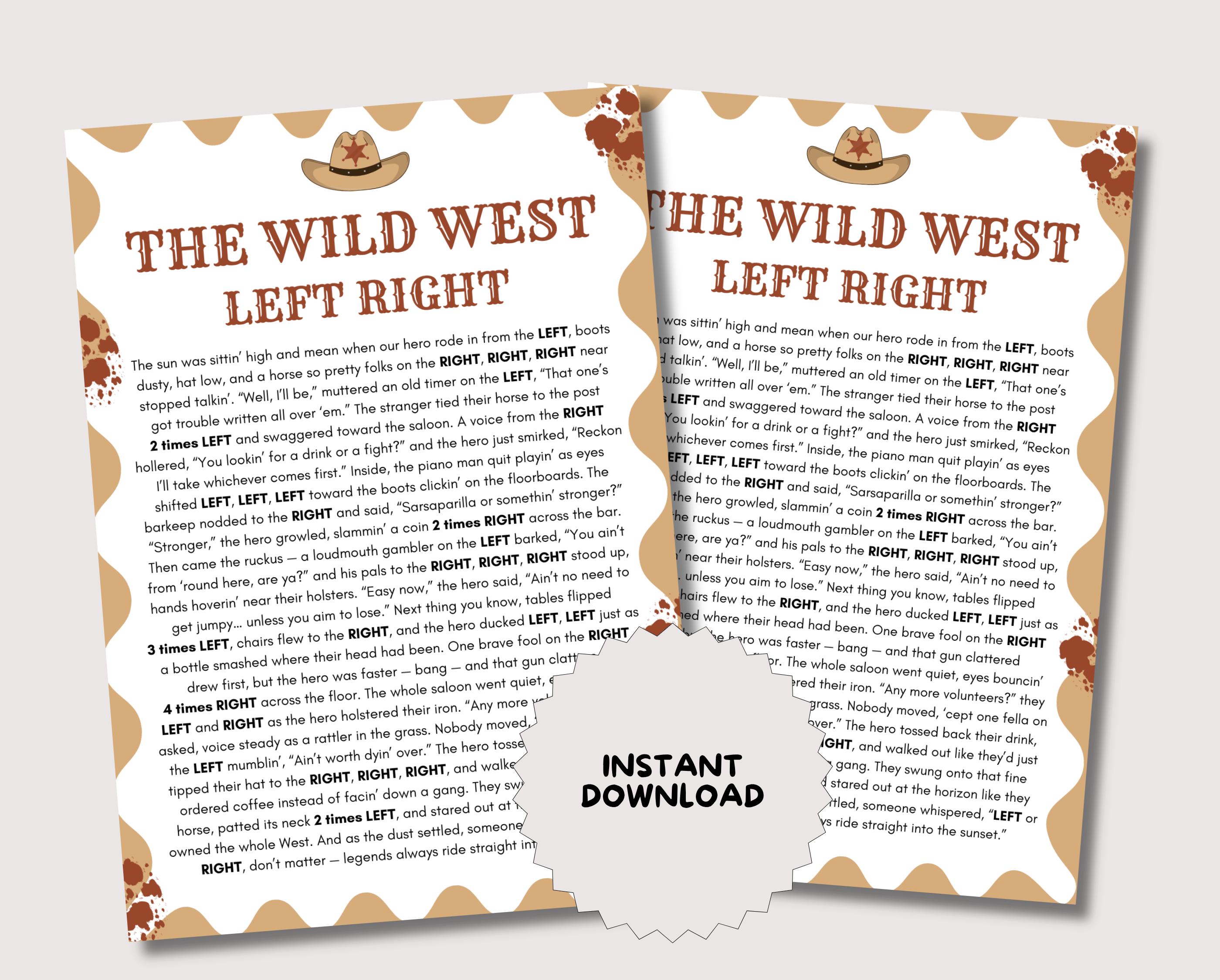 Left Right Game, Western Games, Cowboy Left Right Games, Printable ...