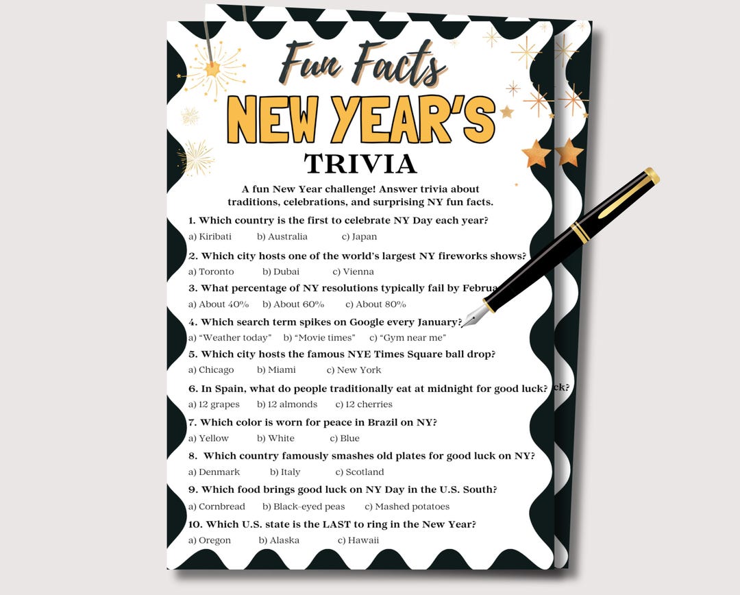 New Years Trivia Game, Fun New Years Eve Party Game for Adults Kids ...