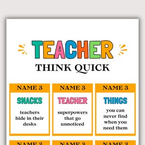 Teacher Think Quick Game, Teacher Retirement Games, Teacher School ...