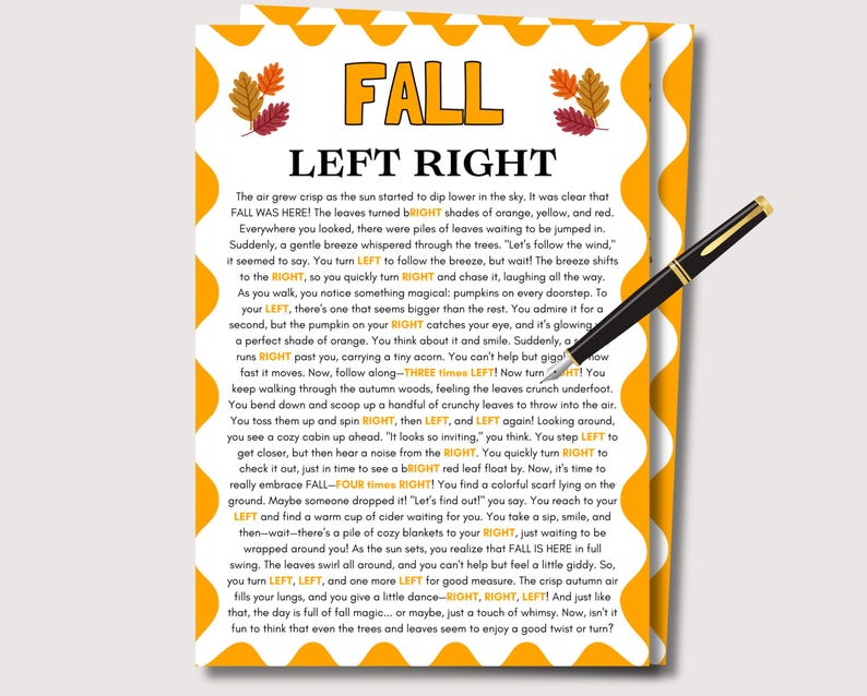 Fall Left Right Game, Autumn Party Games, Printable Autumn Game for ...