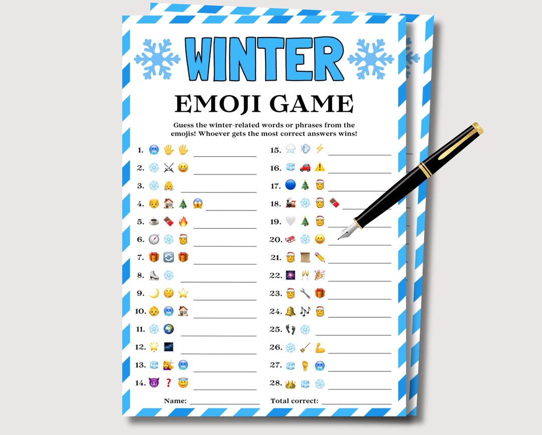Winter Emoji Game, Fun Printable Winter Game for Kids Adults, Winter ...