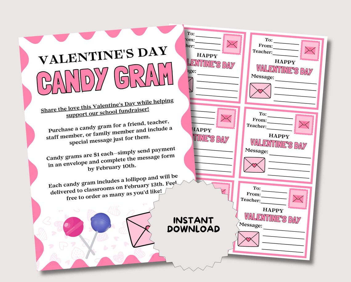Editable Valentine's Day Candy Gram Form, Printable Valentine School ...