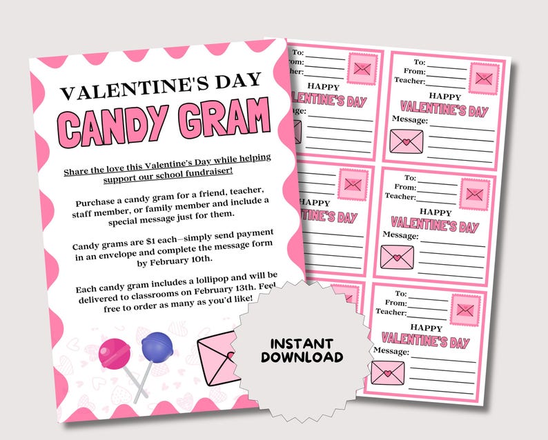 Editable Valentine's Day Candy Gram Form, Printable Valentine School ...
