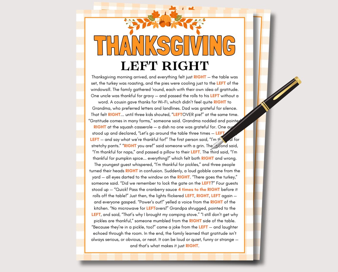 Thanksgiving Left Right Game, Fun Thanksgiving Game for Adults Kids ...