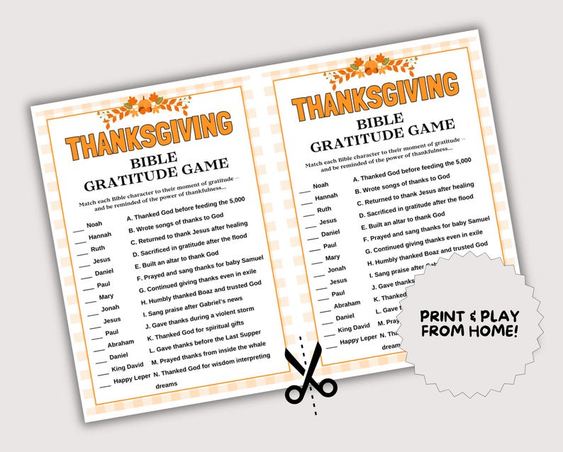 Bible Gratitude Game, Fun Thankfulness Bible Activity for Kids and ...
