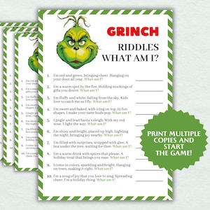 Grinch Riddles Who Am I Game, Funny Christmas Questions and Answers for ...