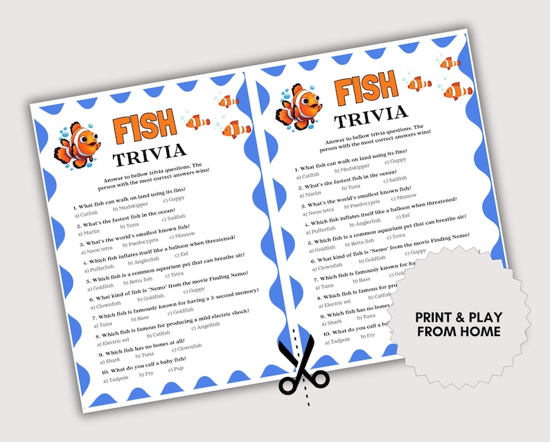 Fish Trivia Game, Summer Party Game Ocean Animal Trivia, Summer Trivia ...