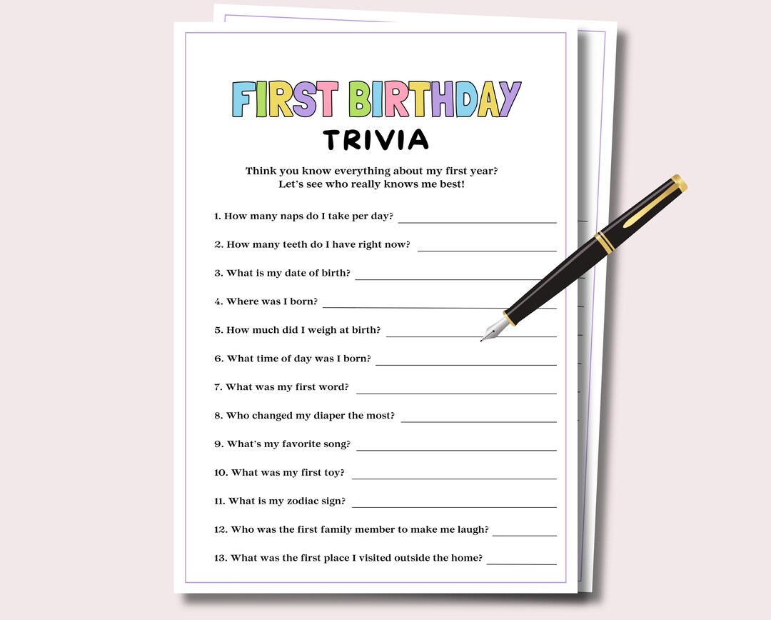 1st Birthday Trivia, First Birthday Trivia, First Birthday Game ...