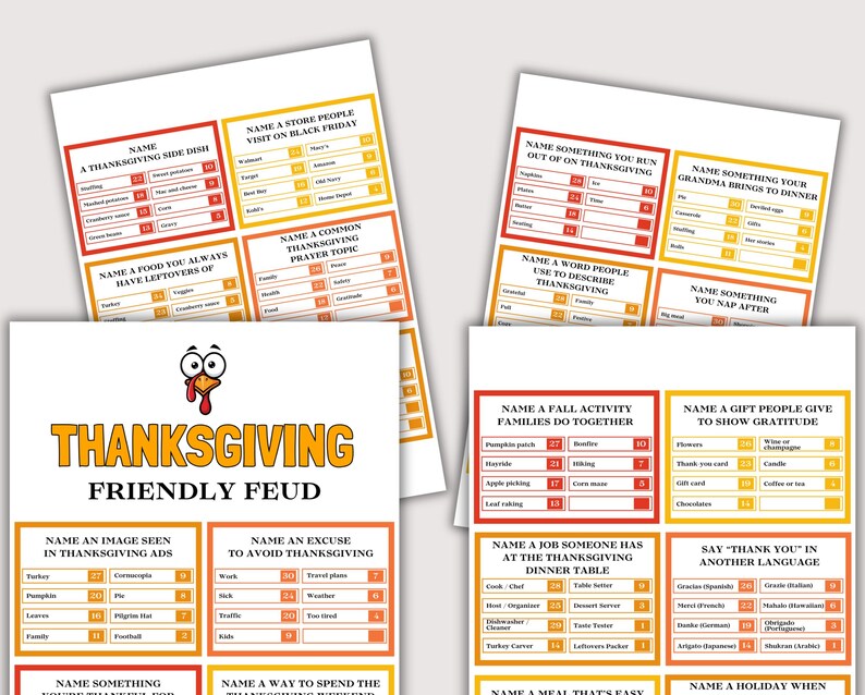 Thanksgiving Friendly Feud Game, Fun Thanksgiving Game for Adults Kids ...