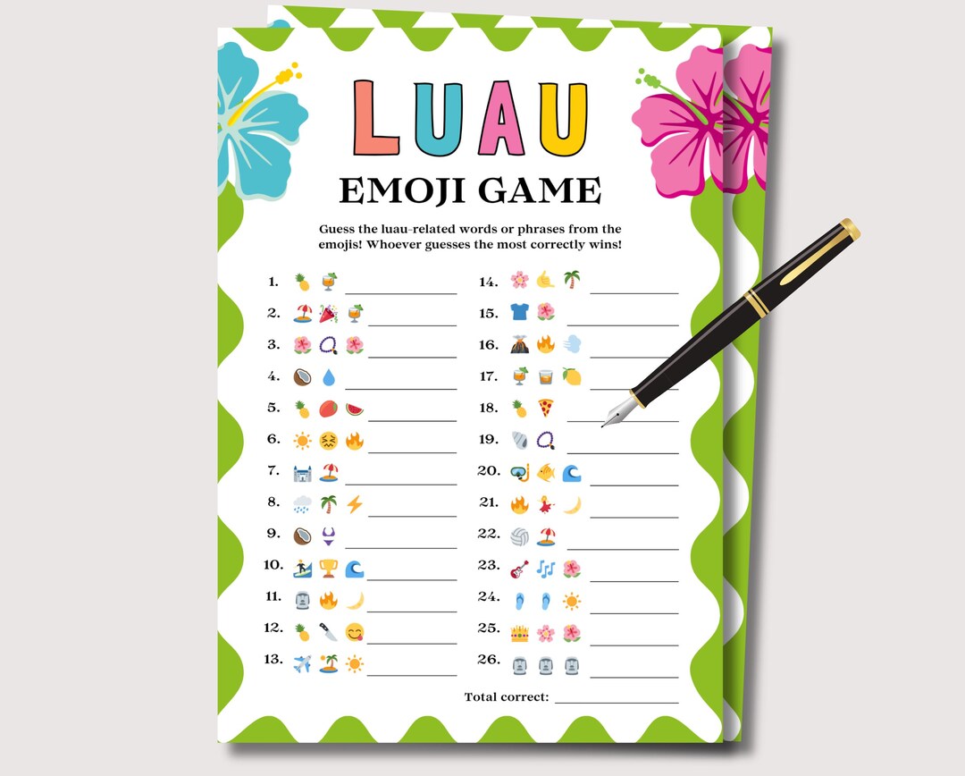 Luau Games Emoji Game, Luau Party Games, Hawaiian Themed Game, Summer ...
