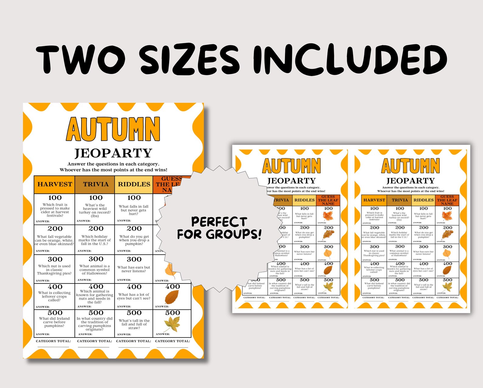 Fall Jeopardy Game, Fun Fall Game for Adults Kids and Seniors, Autumn ...