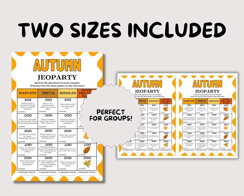 Fall Jeopardy Game, Fun Fall Game for Adults Kids and Seniors, Autumn ...