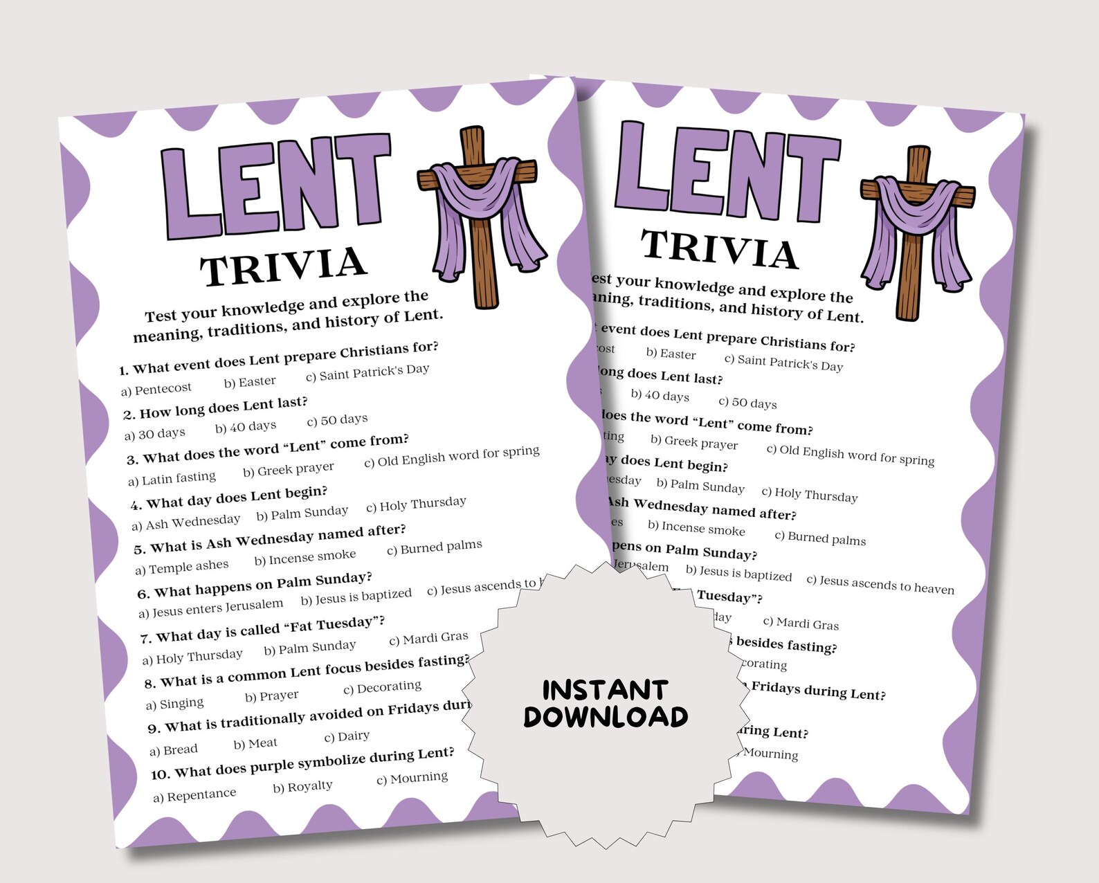 Lent Trivia Game, Fun Printable Lent Activity for Kids Adults, Ash ...
