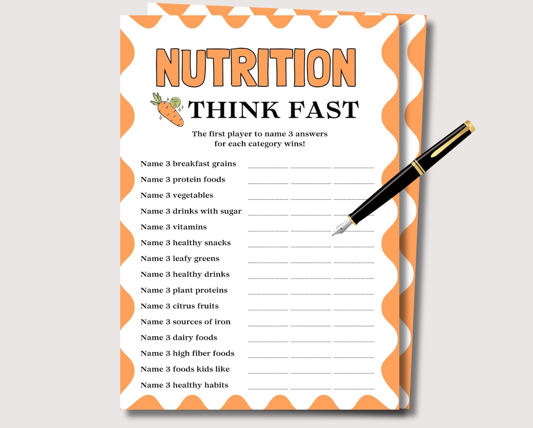 Nutrition Think Fast Game, Fun Nutrition Game for Kids Adults ...
