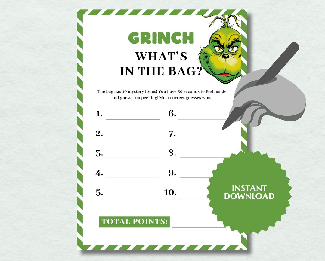 Grinch Whats in the Bag, Funny Grinch Christmas Party Game, Grinch Game ...