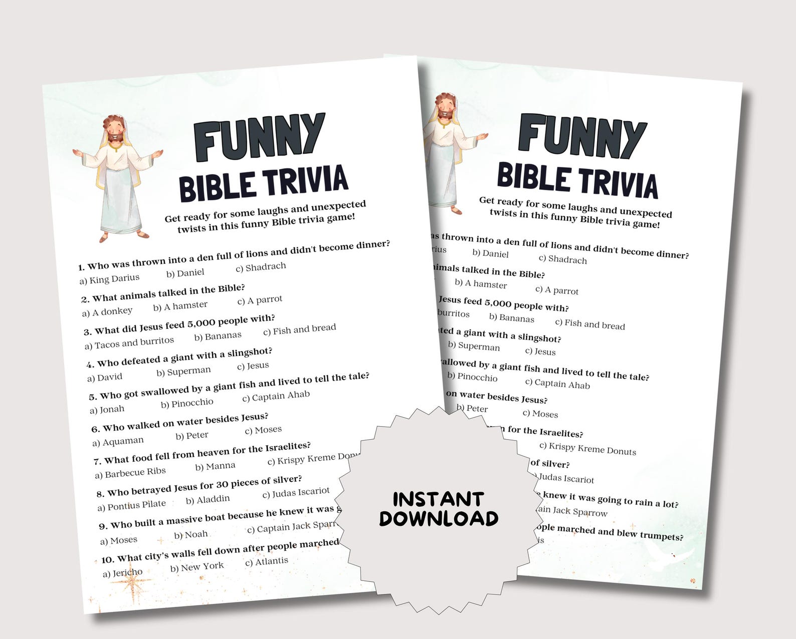 Funny Bible Trivia Game, Religious Bible Game Printable, Church ...