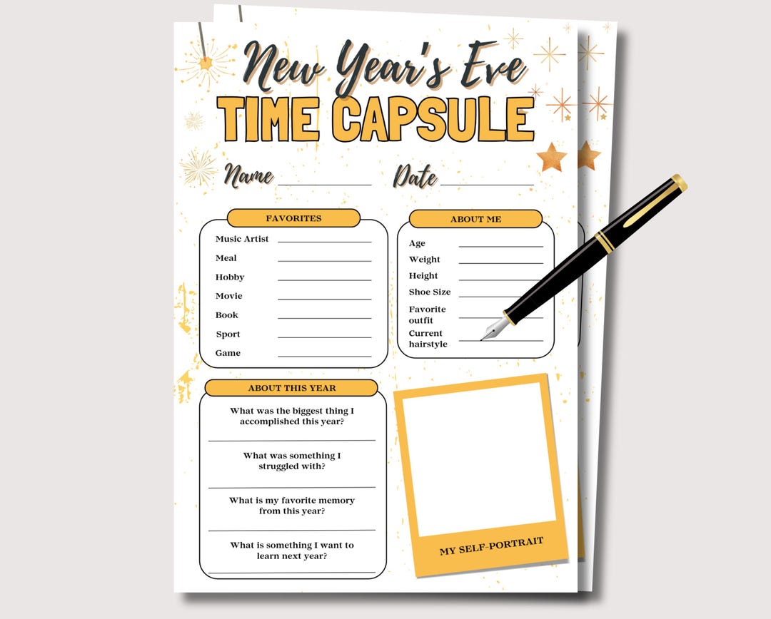 New Years Eve Time Capsule Questionnaire, Fun New Years Party Game for ...