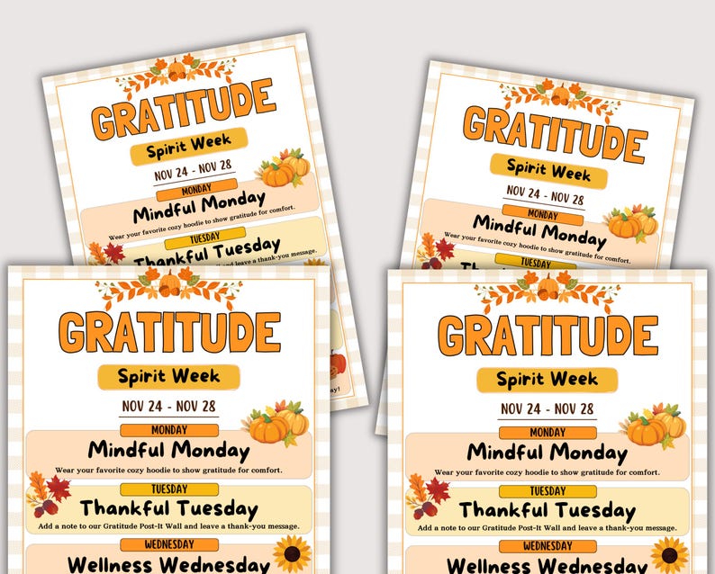 Thanksgiving Spirit Week Flyer Editable in Canva, Autumn Fall School ...
