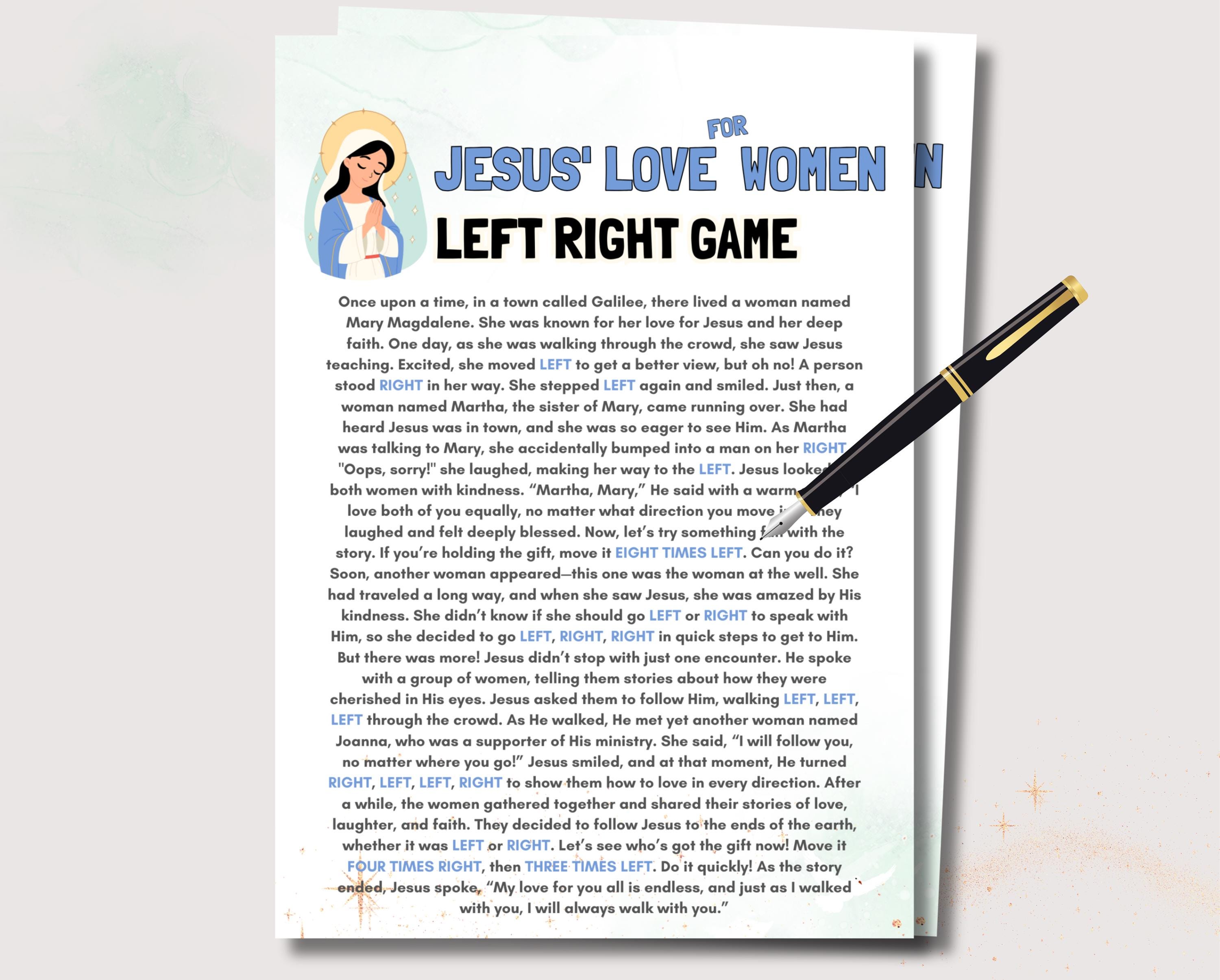 Jesus' Love for Women Left Right Game, Printable Bible Games Women of ...