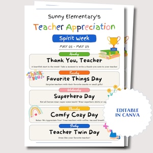 Teacher Appreciation Week Flyer, Editable Spirit Week Template, Thank ...
