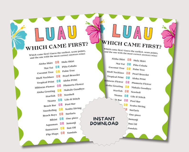 Luau Games Which Came First, Luau Party Games, Hawaiian Themed Game ...
