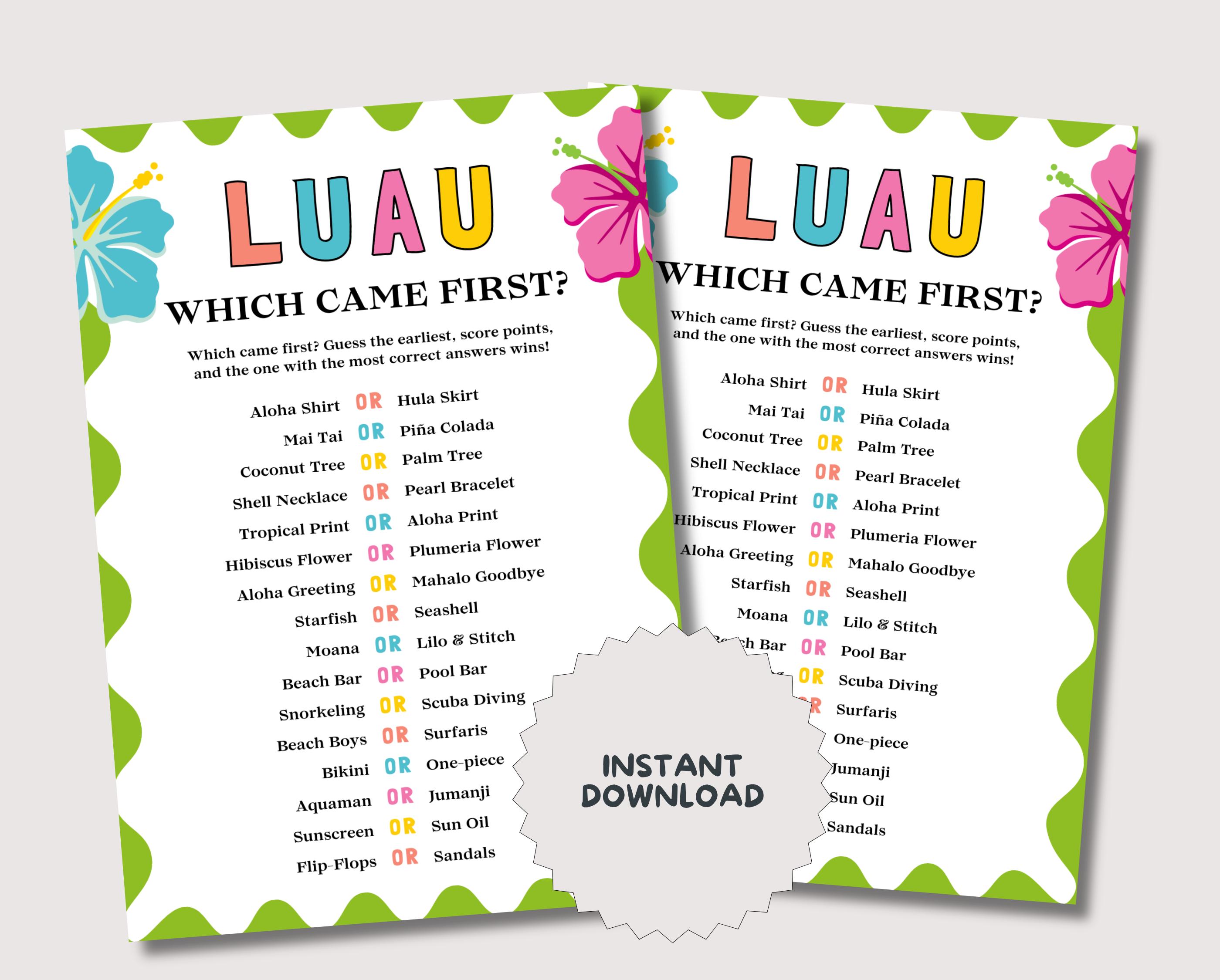 Luau Games Which Came First, Luau Party Games, Hawaiian Themed Game ...