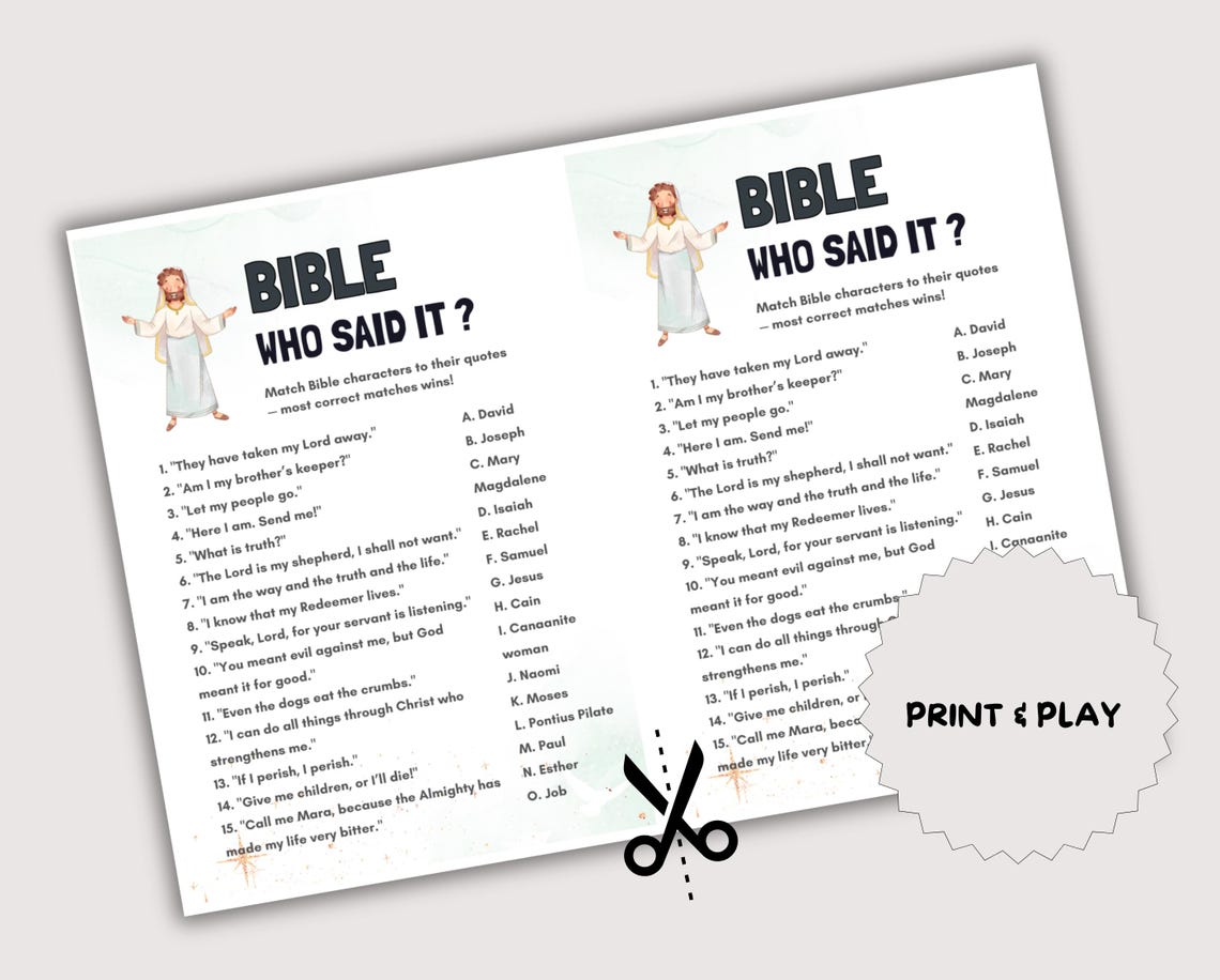 Bible Games Who Said It, Bible Study Game, Bible Trivia Game Printable ...