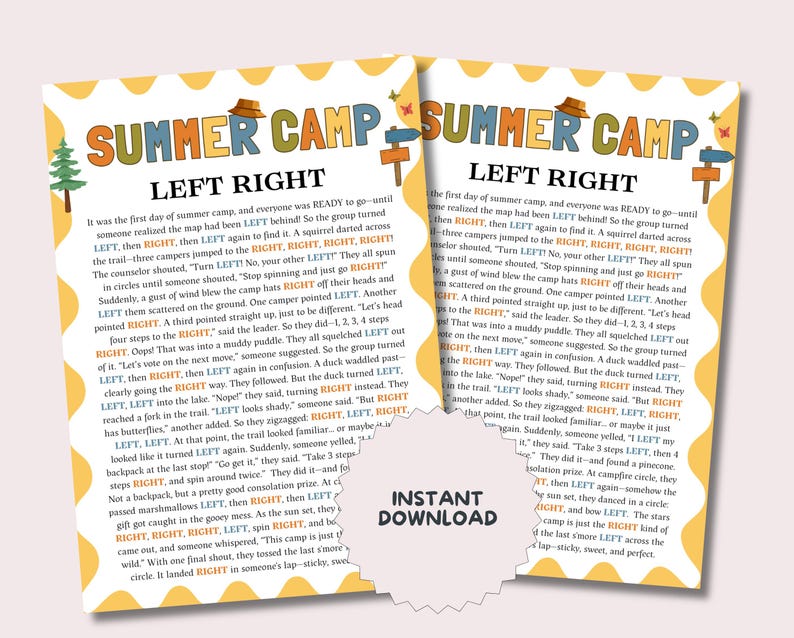 Summer Camp Left Right Game, Summer Left Right Game, Summer Camp ...
