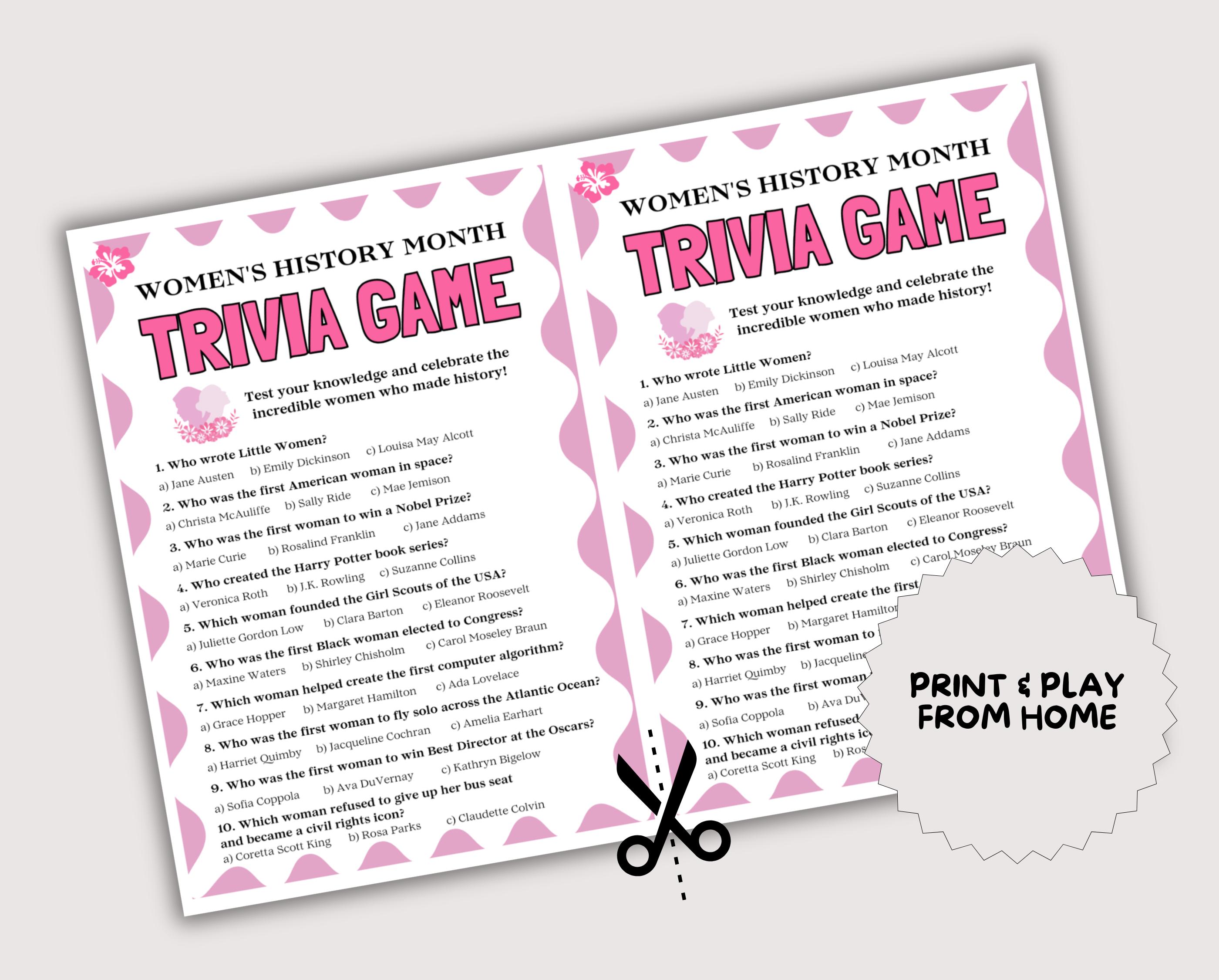 Women's History Month Trivia Game, Fun Printable Womens Day Game, Women ...