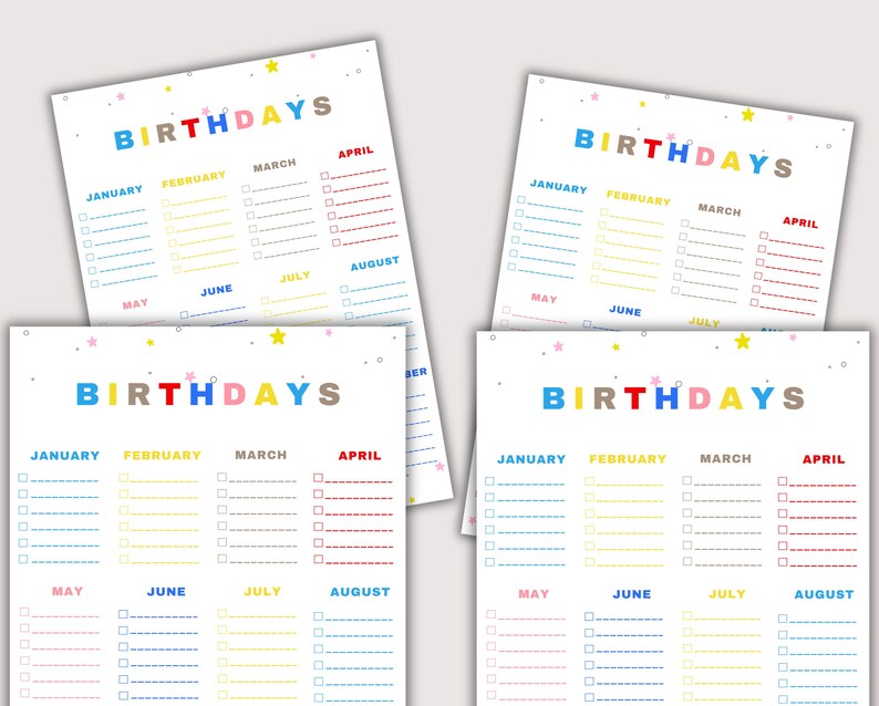Birthday Tracker Printable Template, Birthday List PDF, Birthday ...