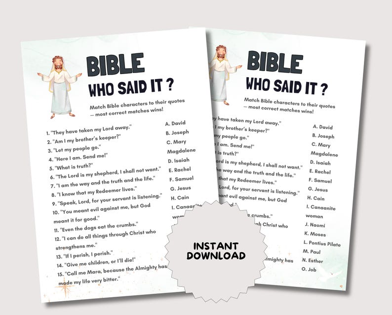 Bible Games Who Said It, Bible Study Game, Bible Trivia Game Printable ...