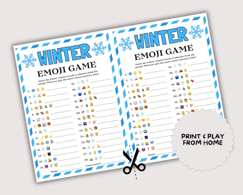 Winter Emoji Game, Fun Printable Winter Game for Kids Adults, Winter ...