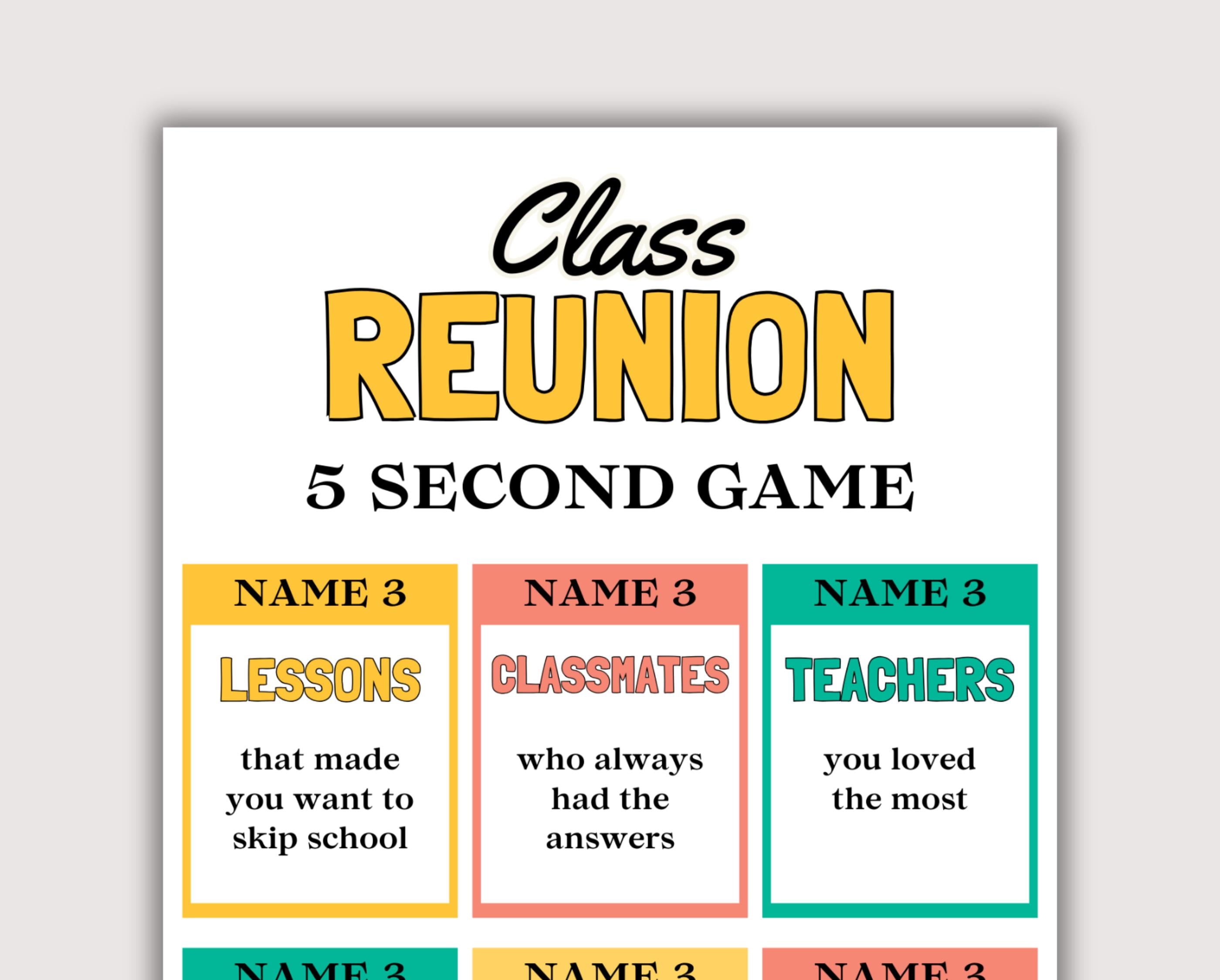 Class Reunion 5 Second Game, Fun Printable Class Reunion Game, High ...
