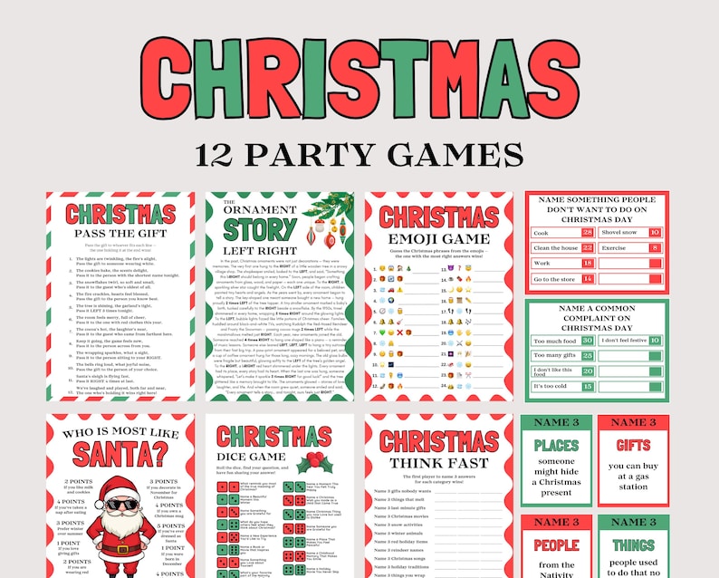 Christmas Games Bundle, Fun Group Christmas Party Games for Adults Kids ...