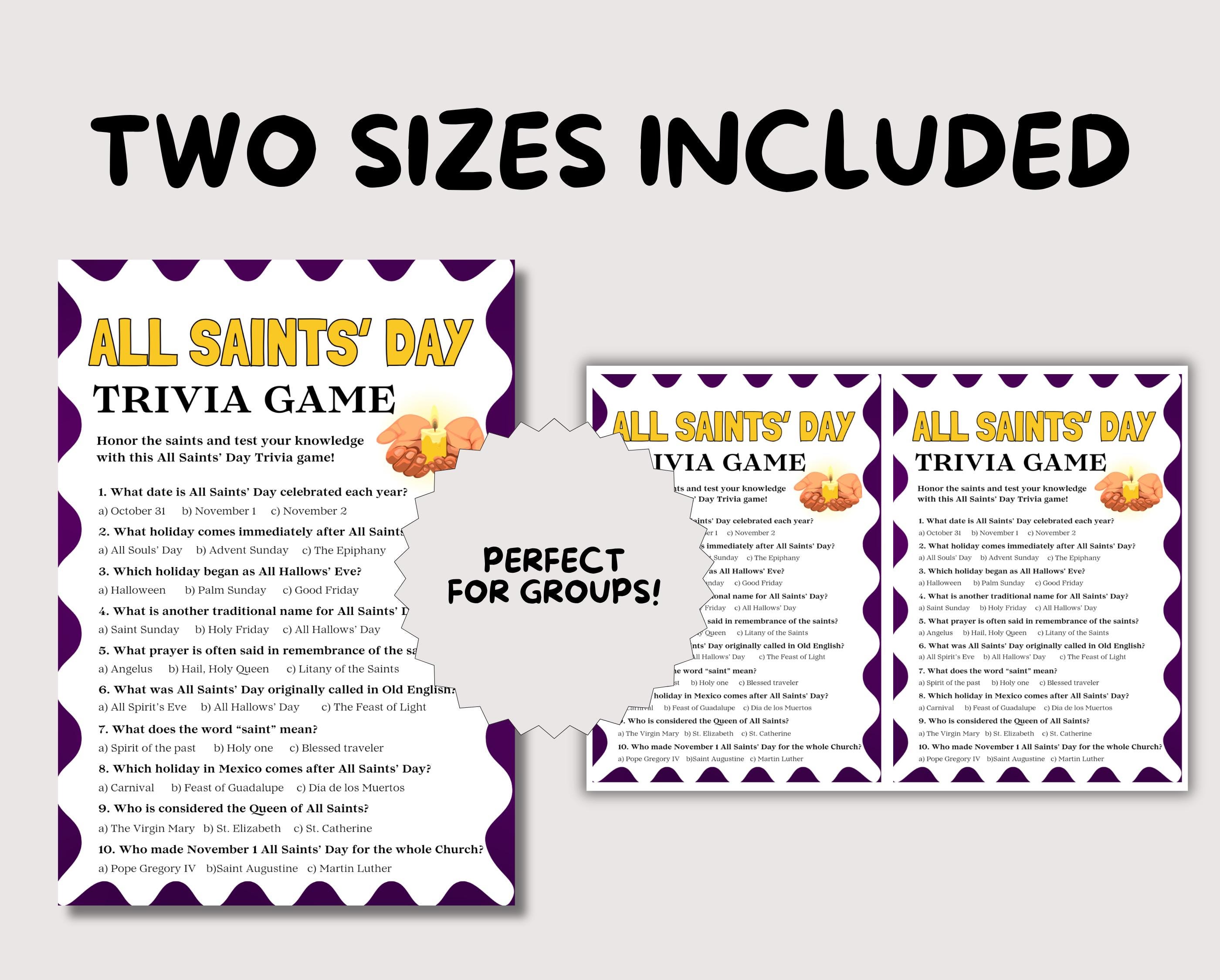 All Saints Day Trivia Game, Christian Game for Kids Adults, All Saints ...