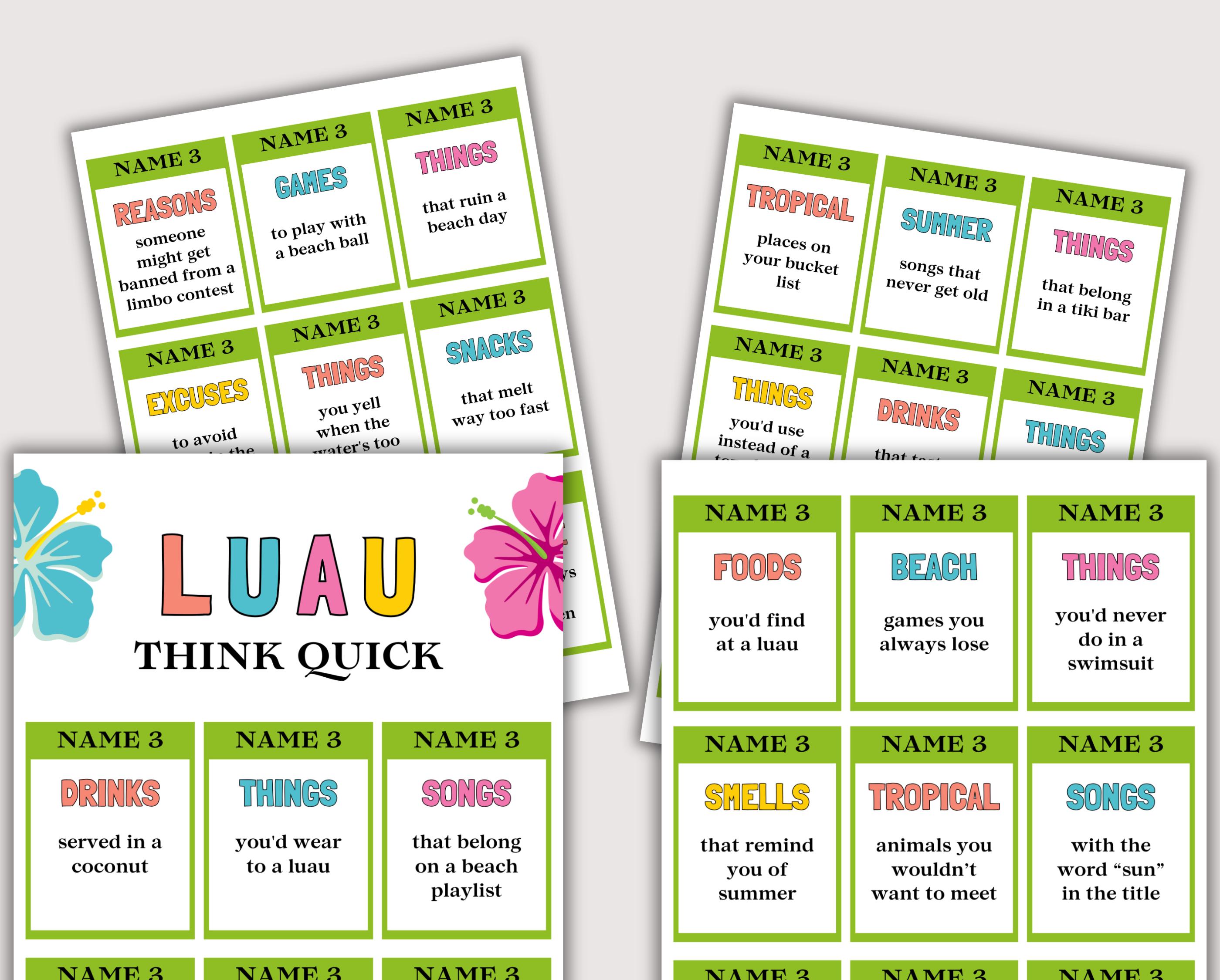 Luau Games Think Quick Game, Luau Party Games, Hawaiian Games, Hawaiian ...