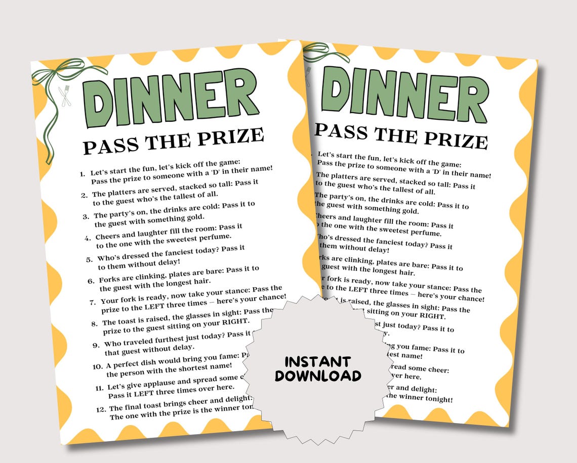 Dinner Party Pass the Prize Game, Fun Dinner Table Game, Dinner Party ...
