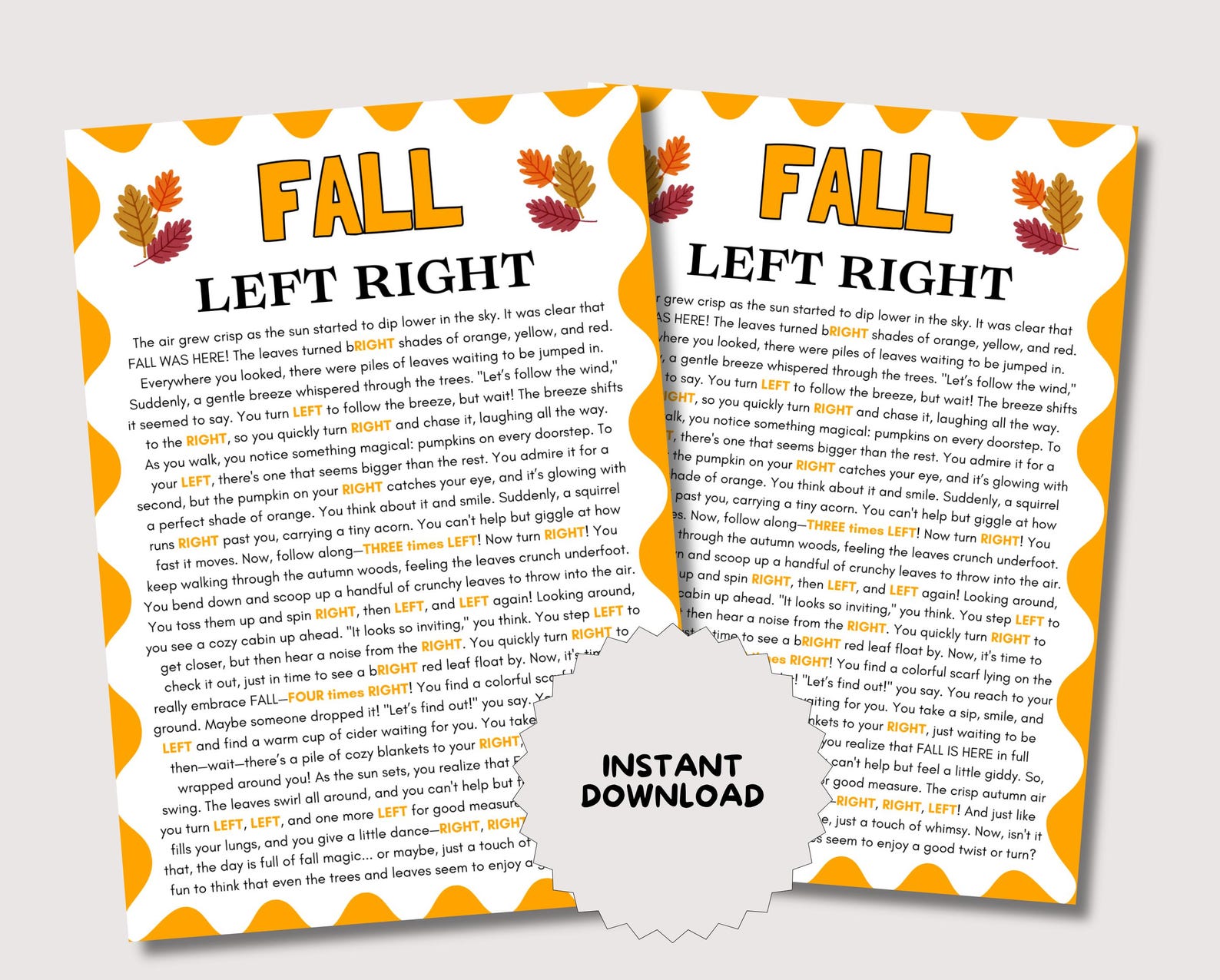 Fall Left Right Game, Autumn Party Games, Printable Autumn Game for ...