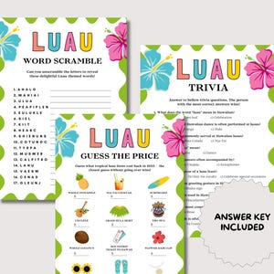 Luau Games Bundle, Luau Party Games for Kids Adults, Luau Friendly Feud ...