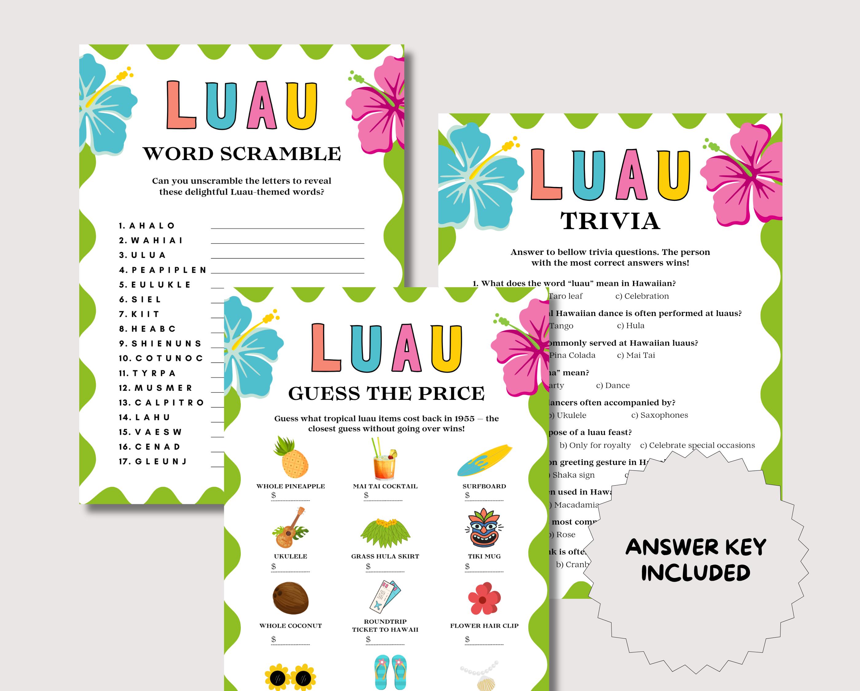 Luau Games Bundle, Luau Party Games for Kids Adults, Luau Friendly Feud ...