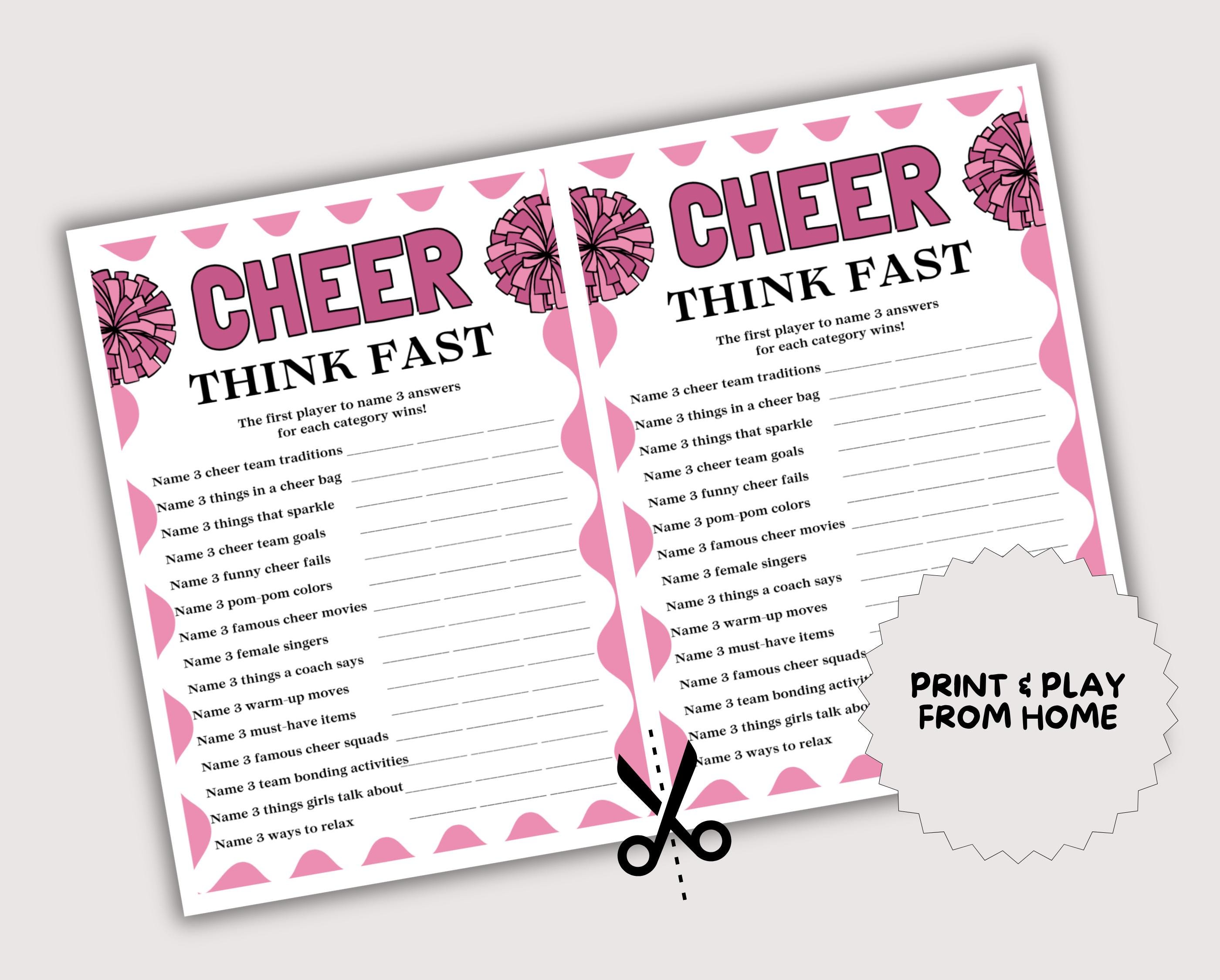 Cheer Think Fast Game, Fun Cheerleading Party Game, Cheer Bonding Game ...