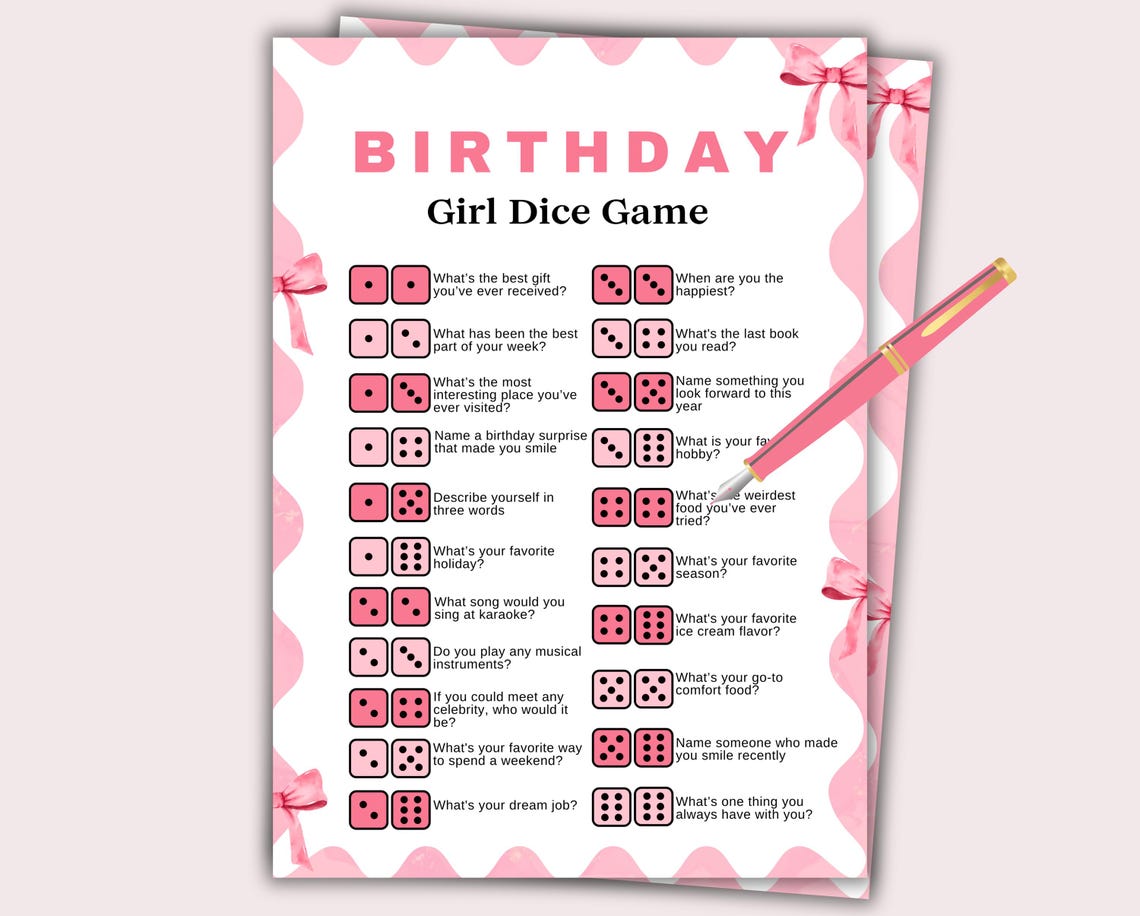 Teen Birthday Party Dice Game, Printable Sweet 16 Game, Slumber Party ...