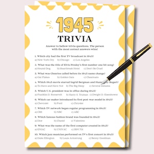 1945 Trivia Game, 80th Birthday Trivia, 80th Birthday Games, 1945 ...